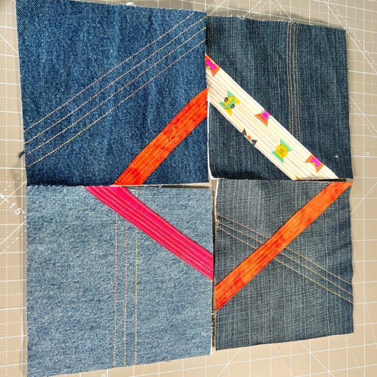 Fun Denim Quilt Blocks (Use your binding scraps for these QAYG Blocks!)