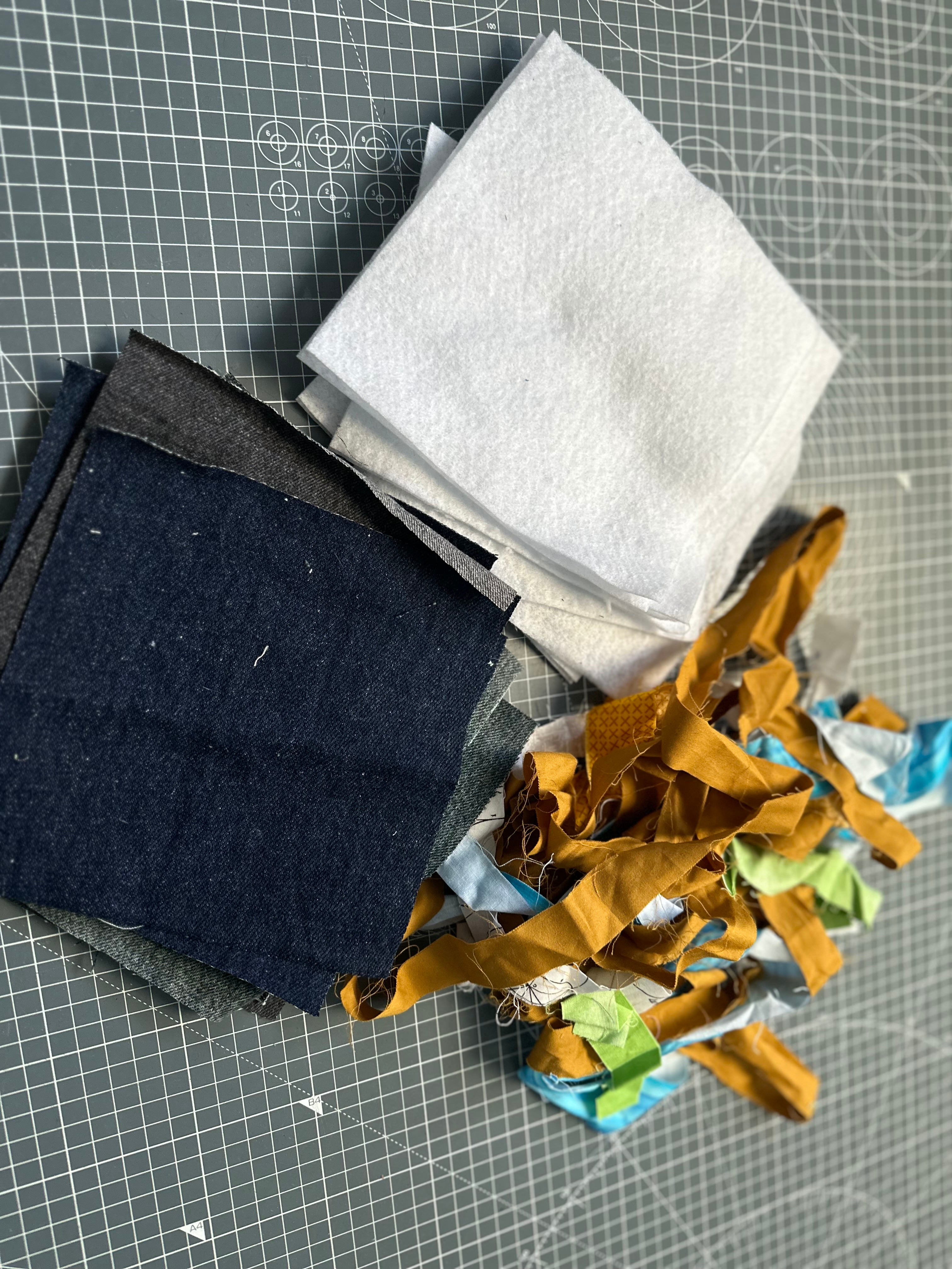 Raw Edge Strip Denim Quilt Block: Easy Quilt-As-You-Go - Scrap Fabric Love
