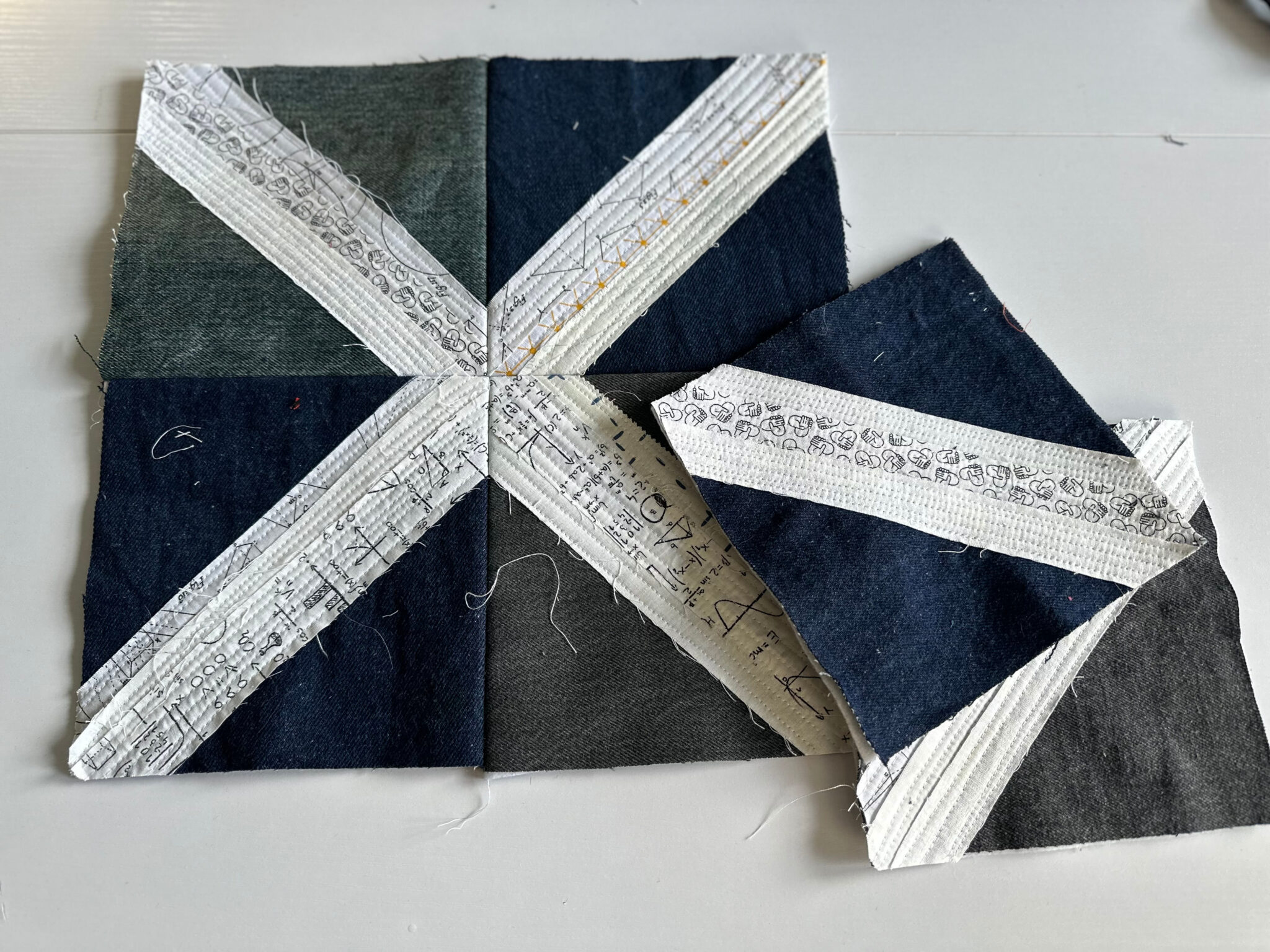 Raw Edge Strip Denim Quilt Block: Easy Quilt-As-You-Go - Scrap Fabric Love