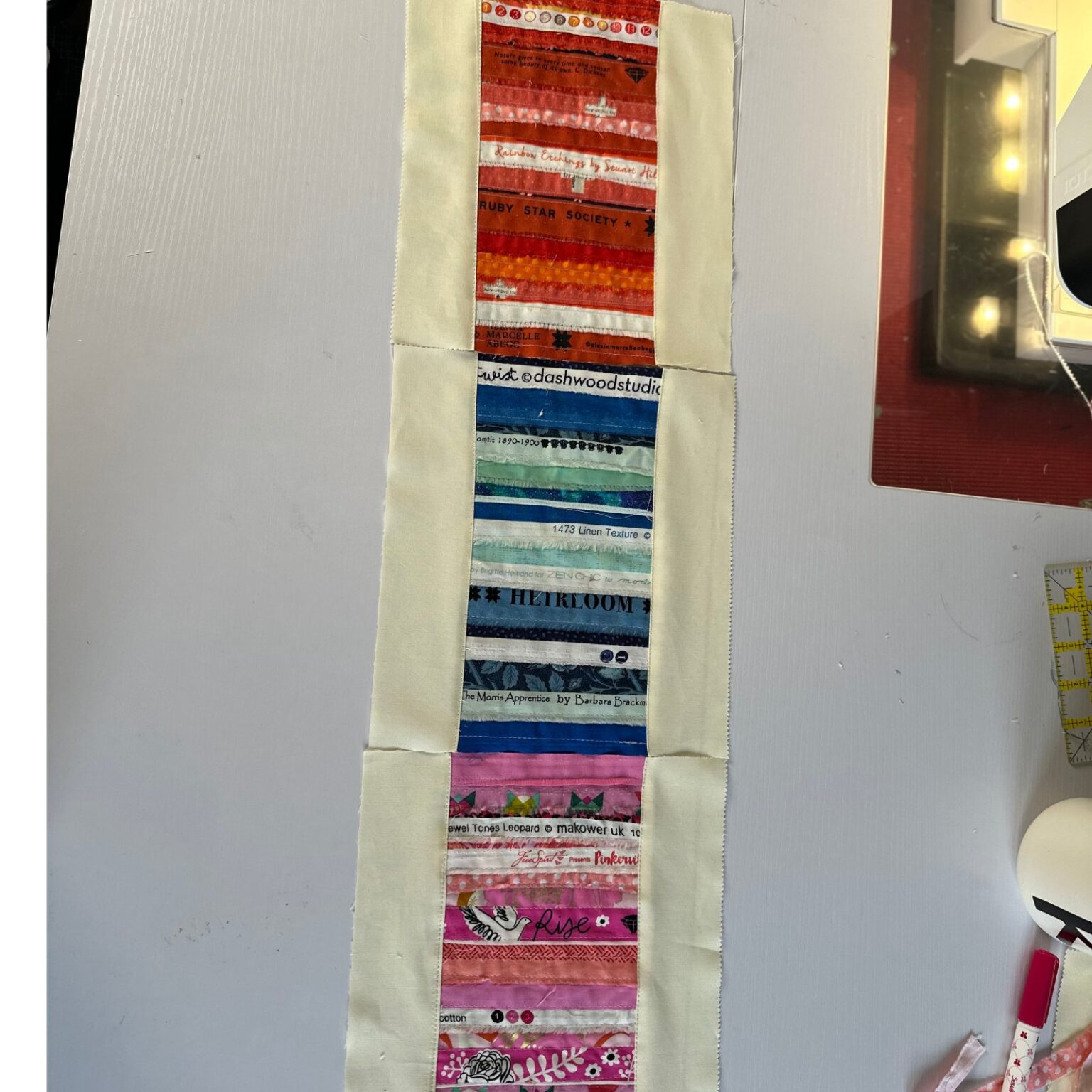 Color Coordinated Selvage Edge Quilt Block - Scrap Fabric Love