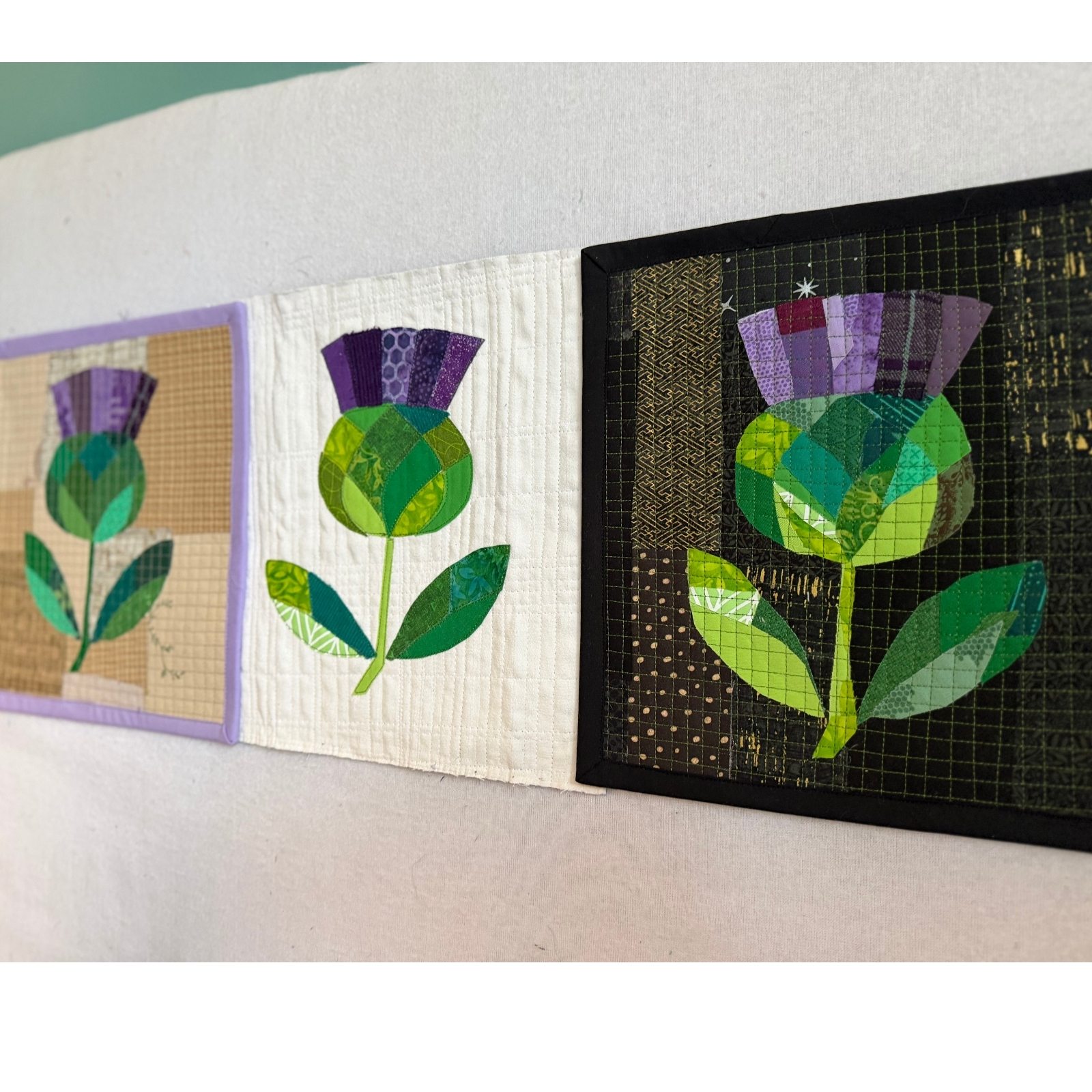 Modern Thistle Collage Quilt Pattern (a scrap-friendly mini art quilt ...